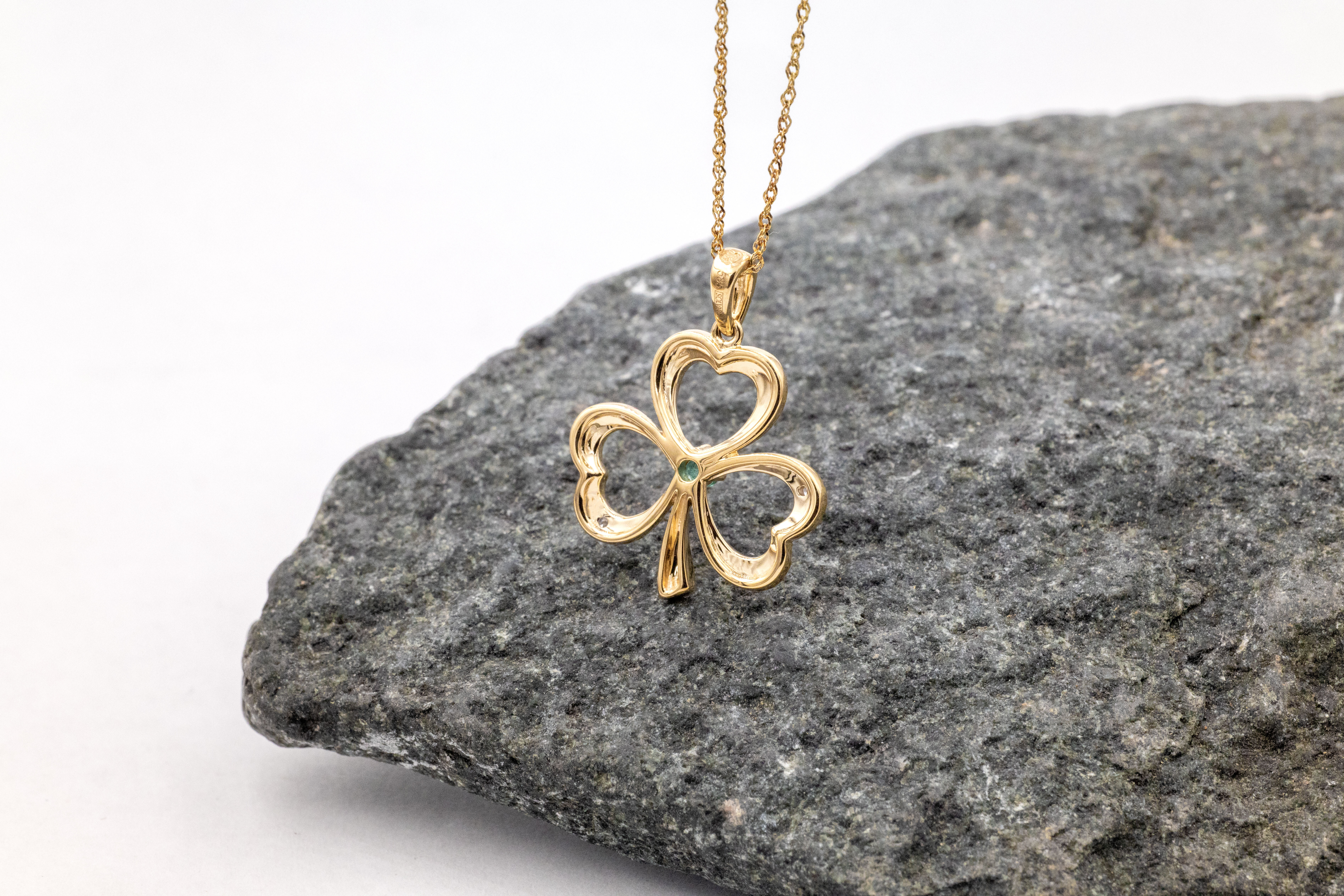 14K Gold Shamrock Necklace set with Real Emerald… | My Irish Jeweler
