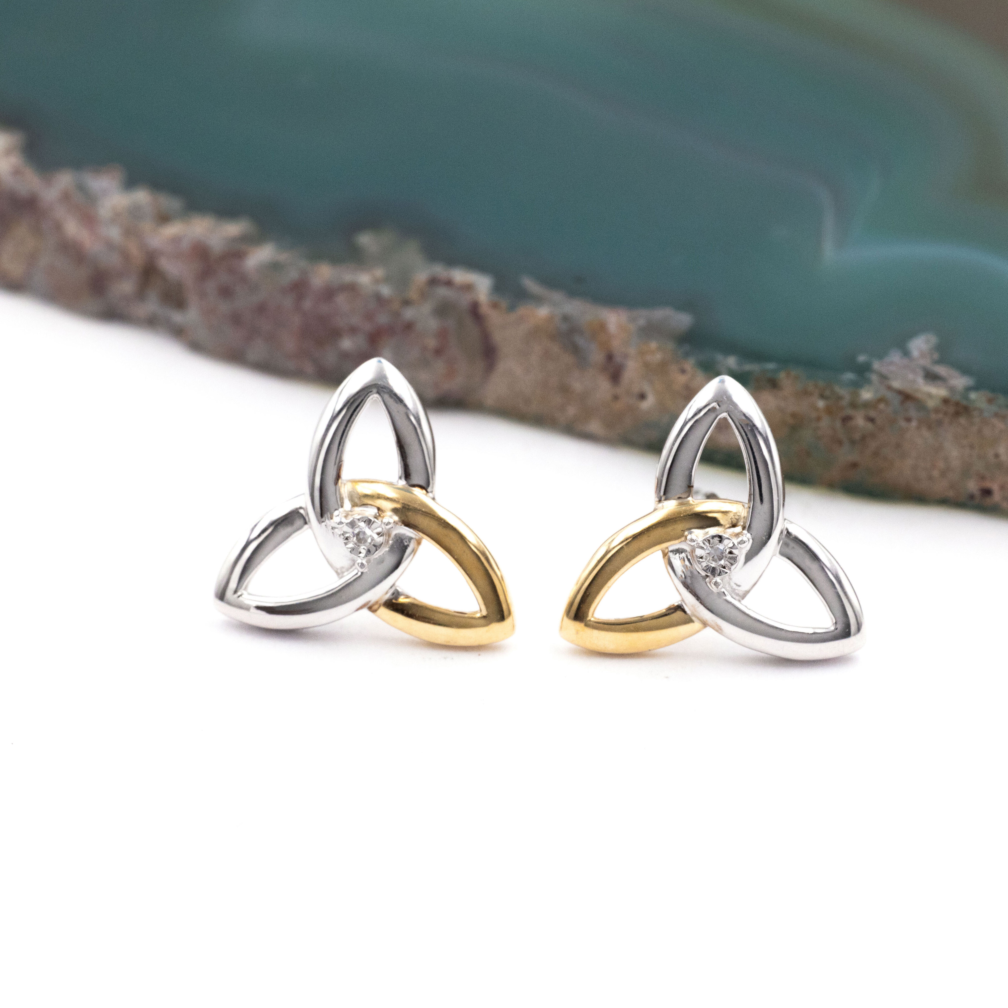 Sterling Silver & 10K Gold Trinity Stud Earrings -… | My Irish Jeweler