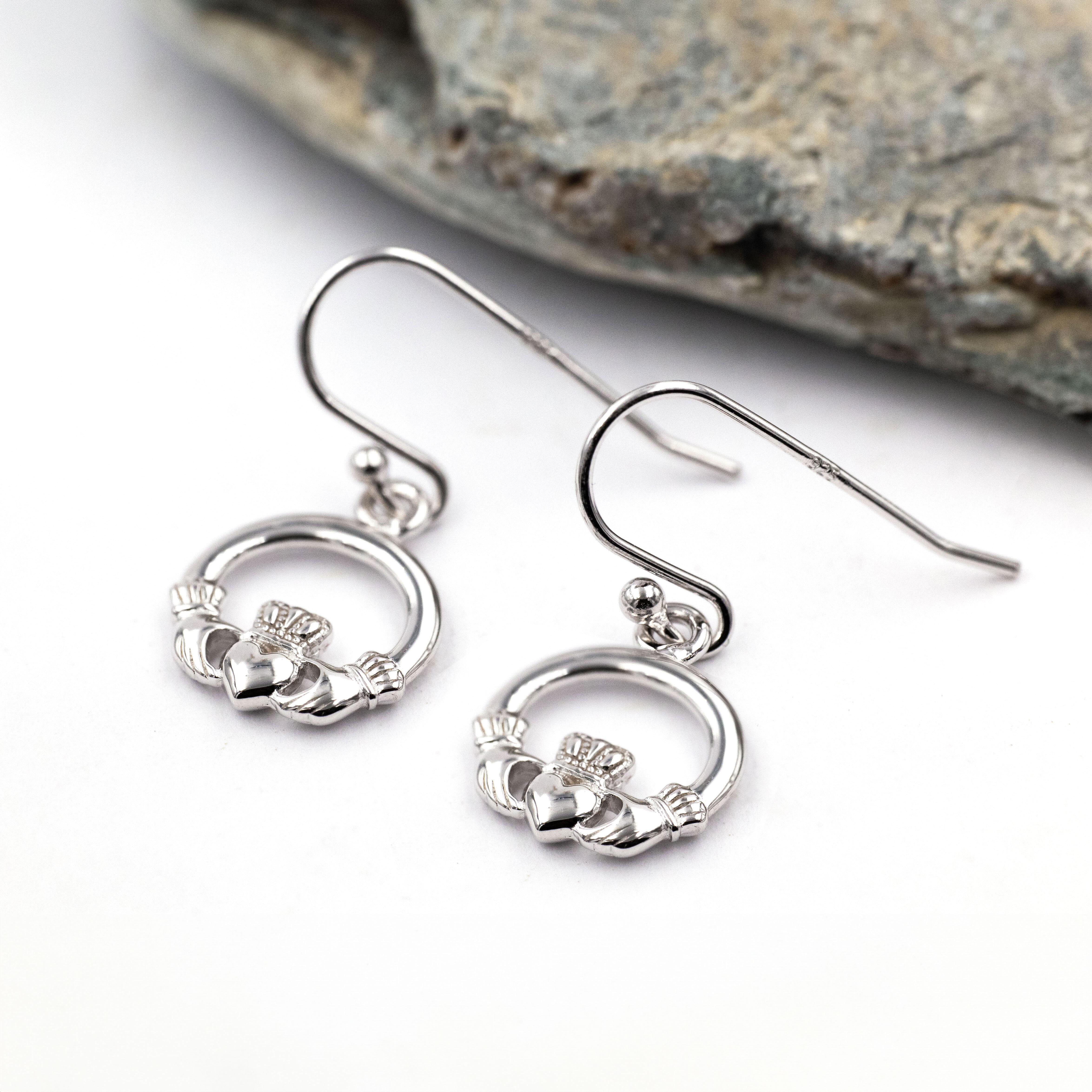 Sterling Silver Claddagh Drop Earrings From Ireland