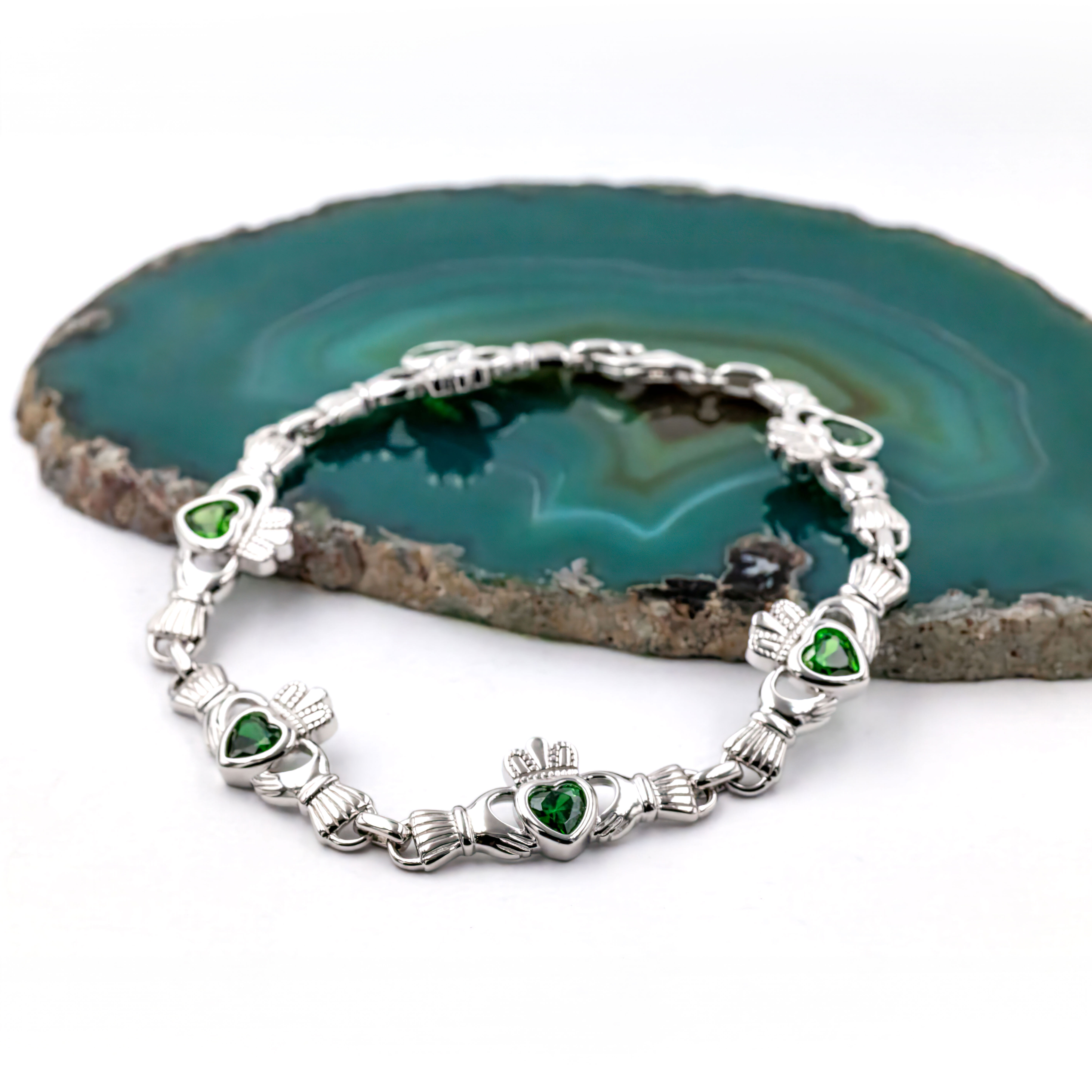 Stone Set Silver Claddagh Bracelet, From Ireland | My Irish Jeweler