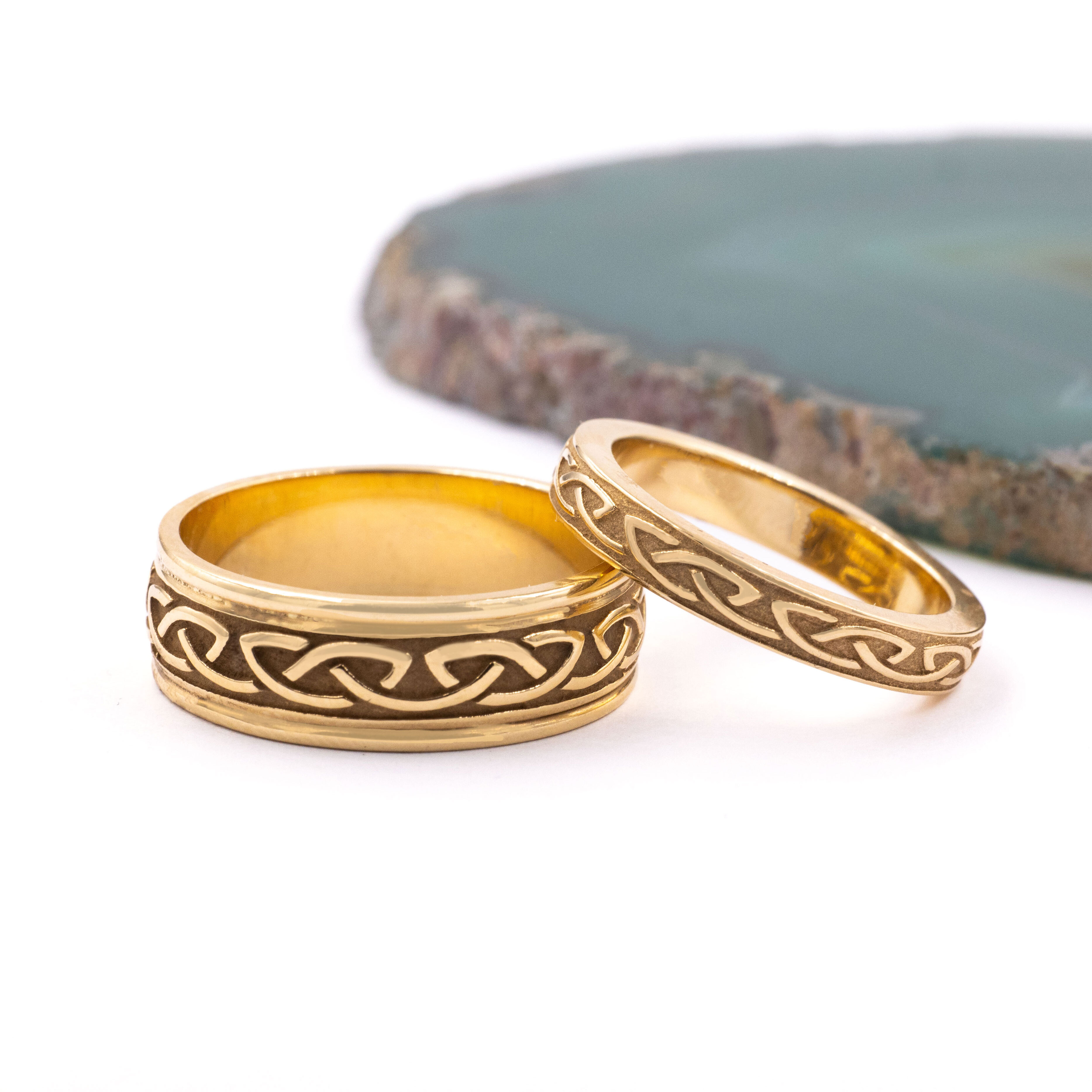 Celtic Knot Embossed Couples Ring Set, From Ireland | My Irish Jeweler