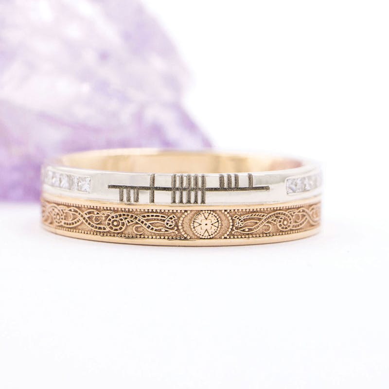 Celtic Warrior Ogham Ring with Diamond Trims, From… | My Irish Jeweler