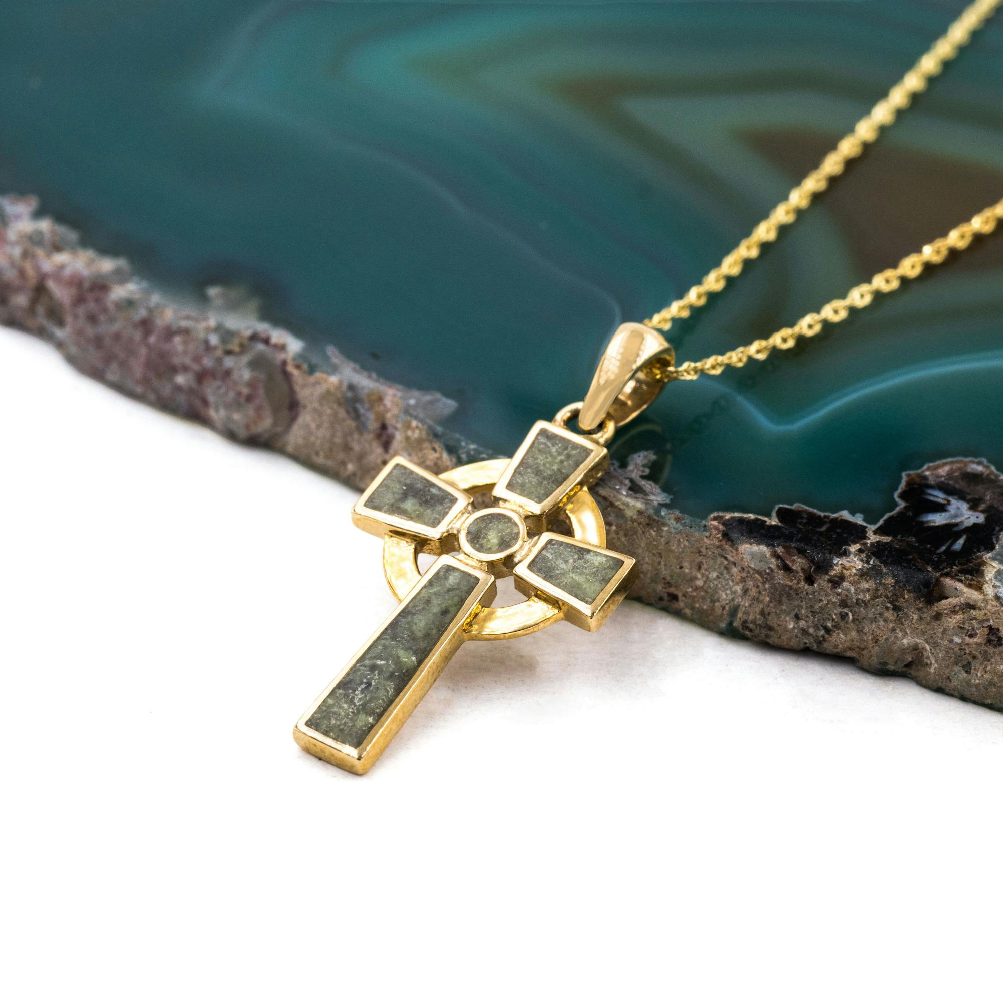 Gold Connemara Marble Celtic Cross, From Ireland | My Irish Jeweler