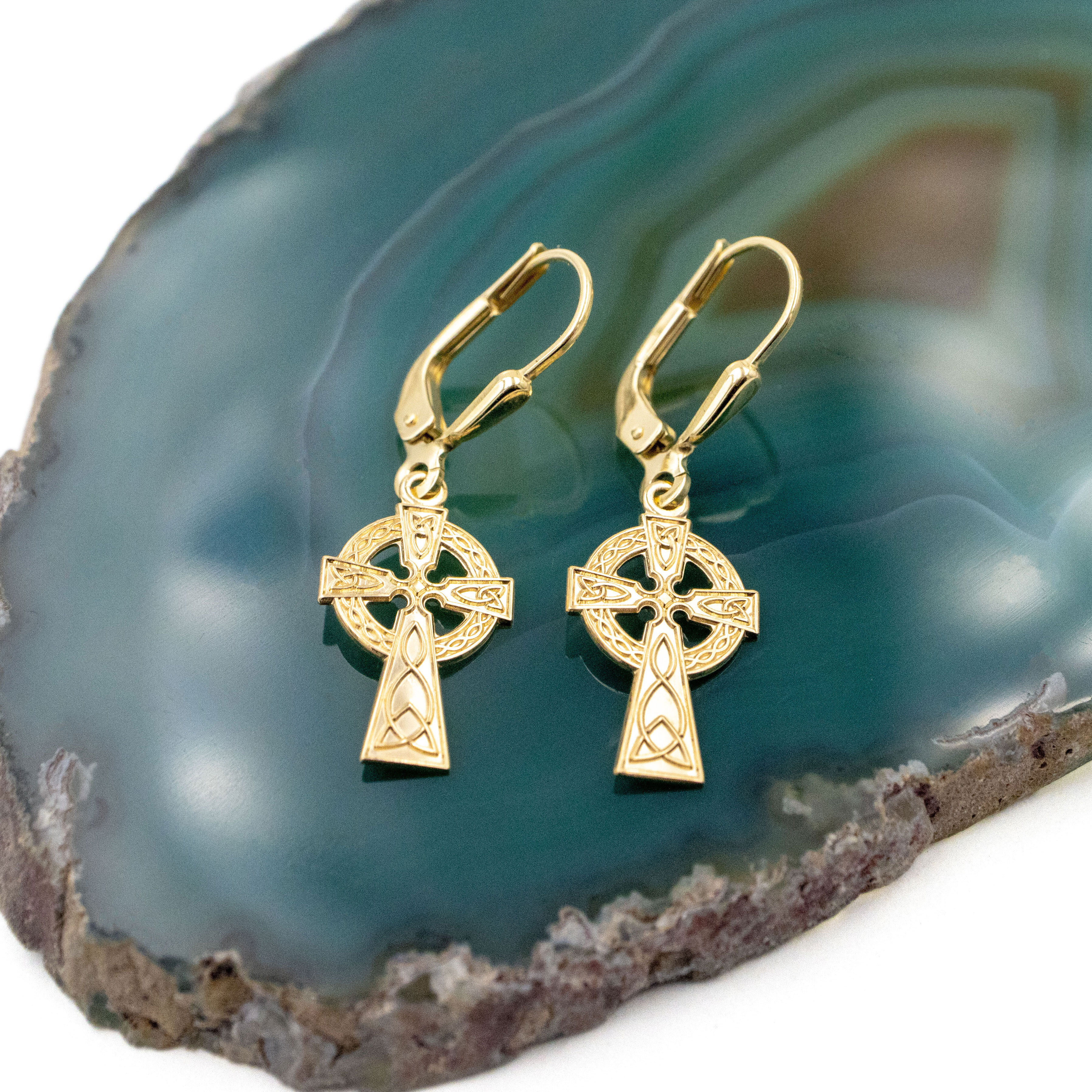 Gold Embossed Celtic Cross Earrings, From Ireland | My Irish Jeweler