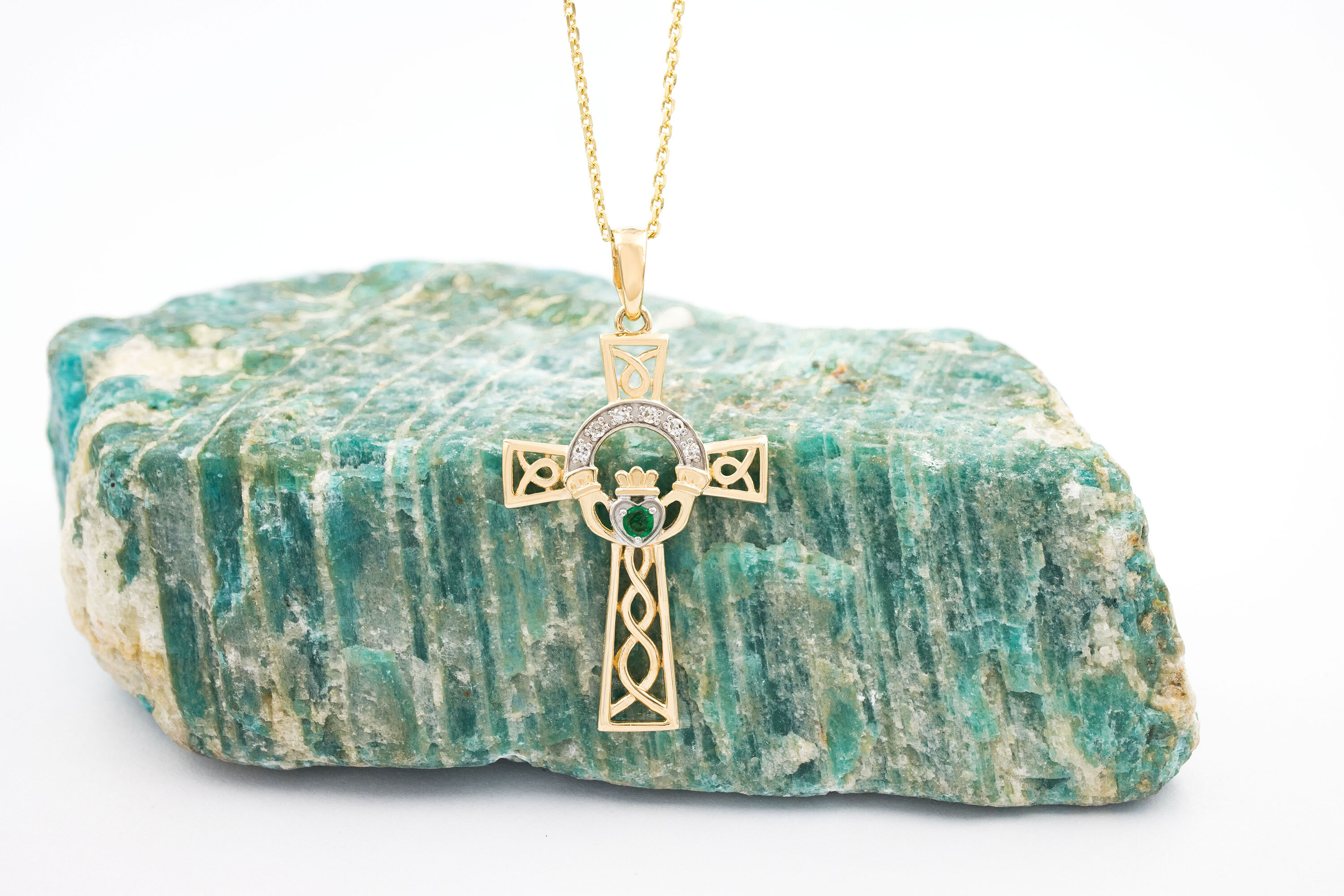 14K Gold Claddagh Cross Pendant set with Diamonds… | My Irish Jeweler