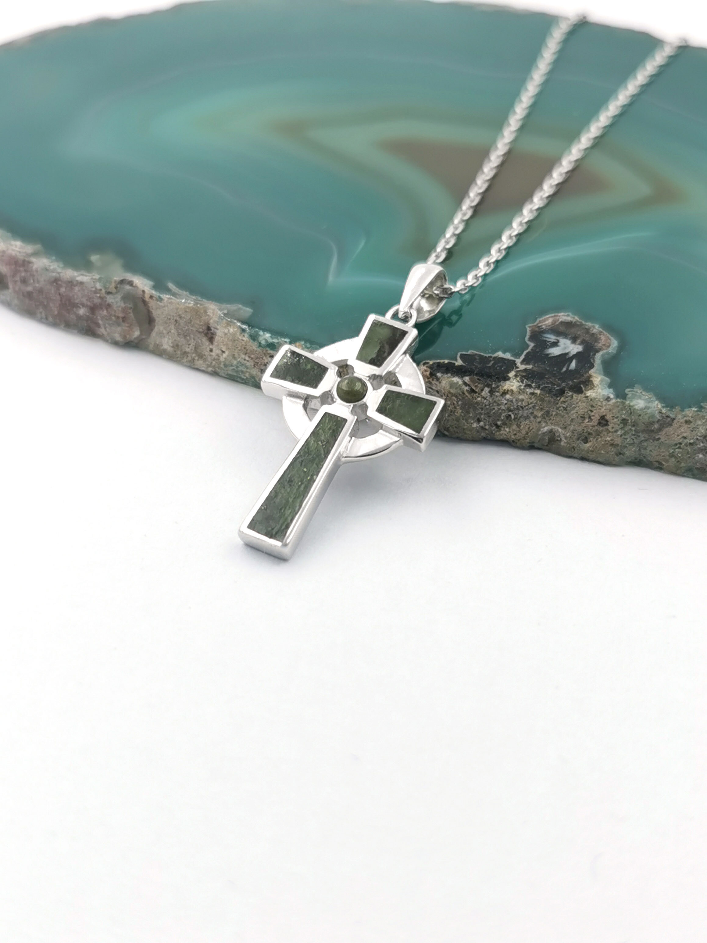 Sterling Silver Connemara Marble Celtic Cross Pendant