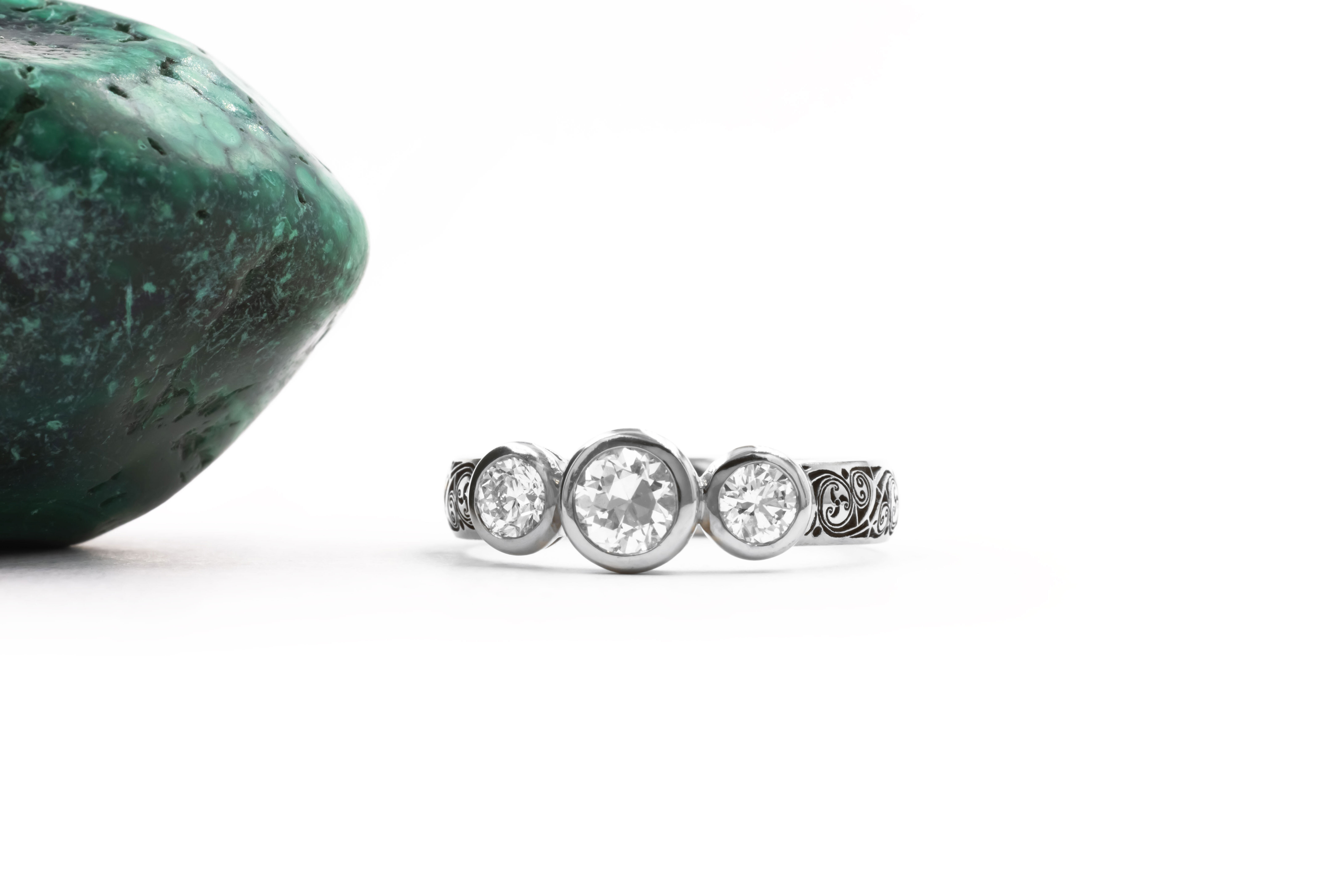 Three-Stone Bezel Set Diamond Triskele Ring, From… | My Irish Jeweler