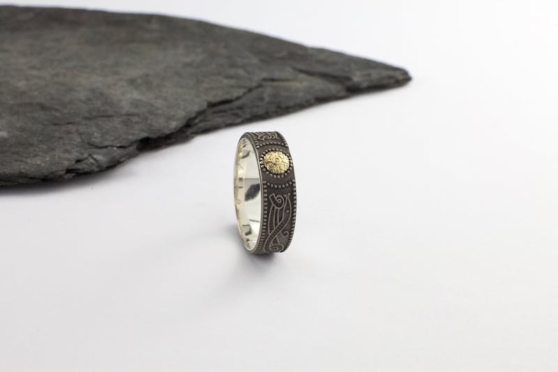 Sterling Silver Oxidized Warrior Shield Ring With… | My Irish Jeweler