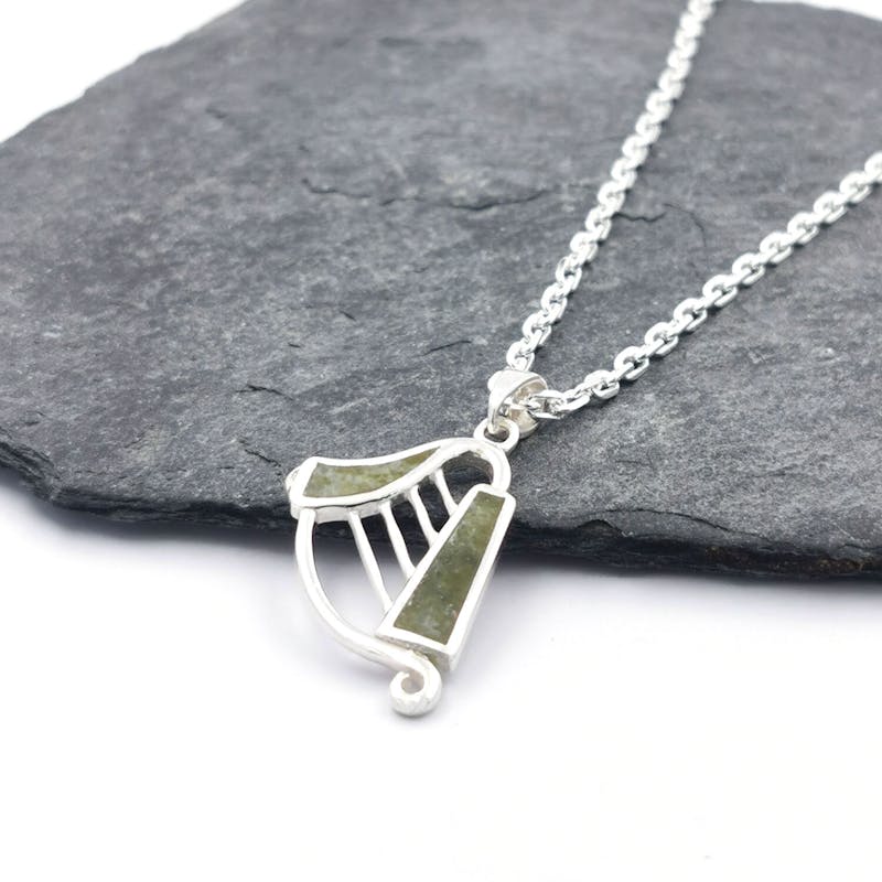 Sterling Silver Connemara Marble Harp Necklace,… | My Irish Jeweler