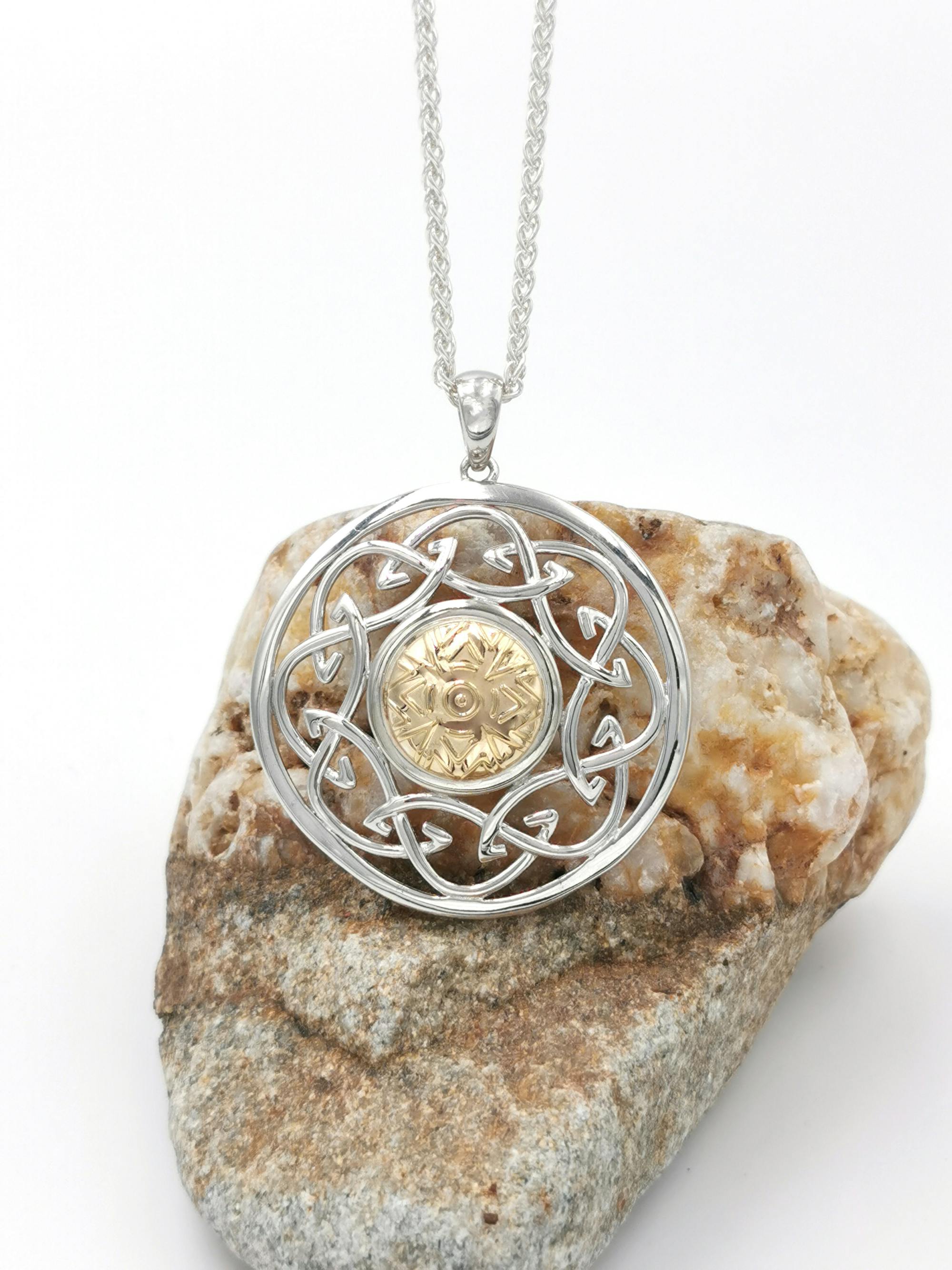 Sterling Silver Large Celtic Necklace With 18K… | My Irish Jeweler