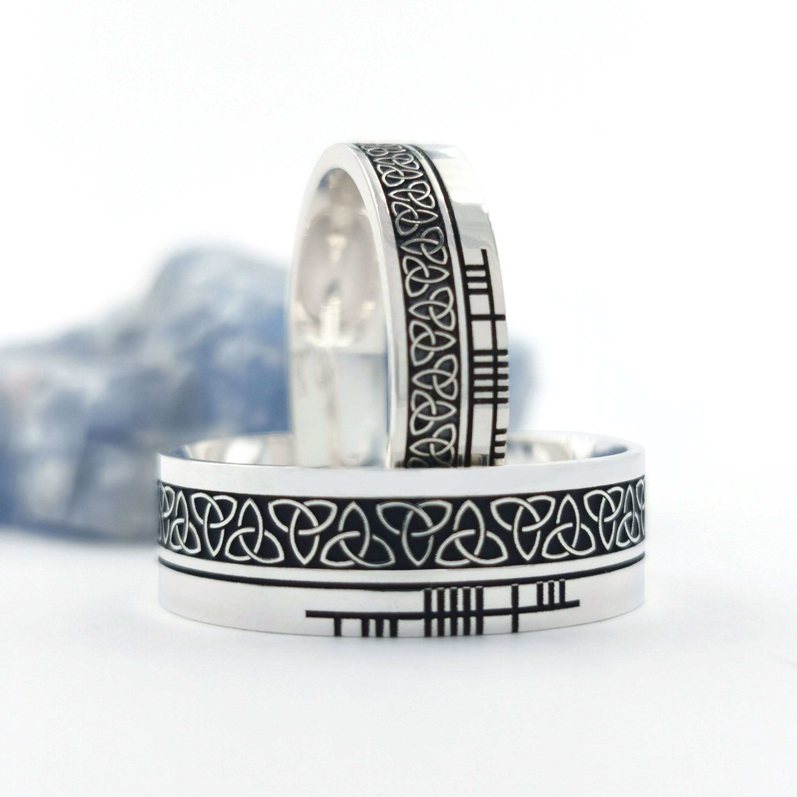 Personalized Trinity Ogham Couples Ring Set, From… | My Irish Jeweler