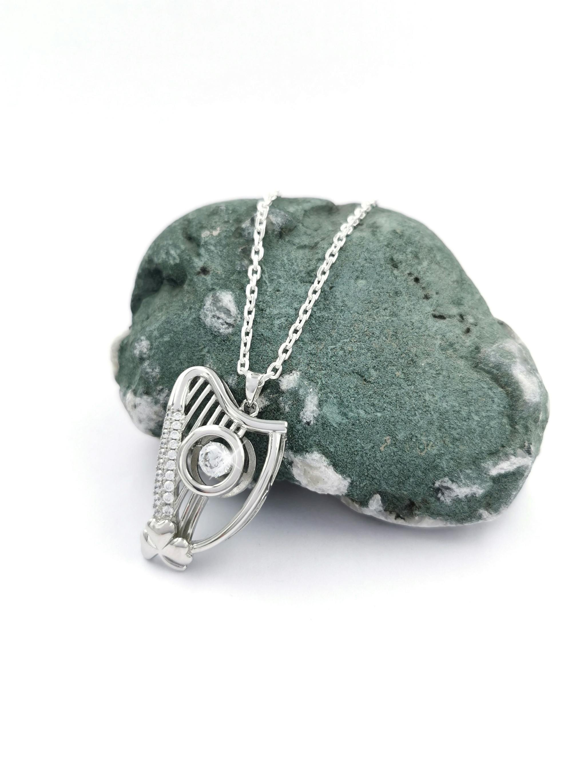 Sterling Silver Dancing Stone Harp Necklace, From… | My Irish Jeweler