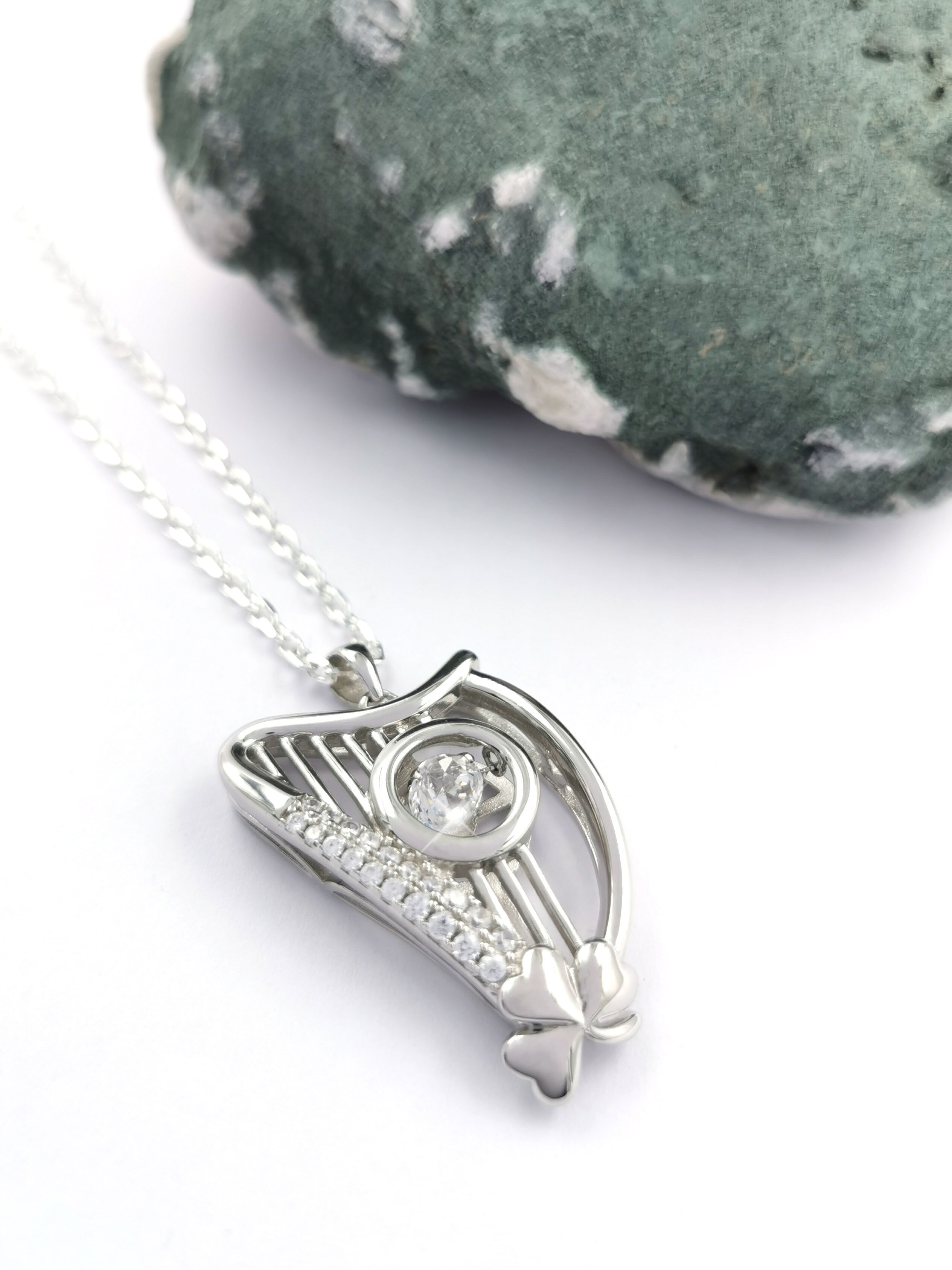 Sterling Silver Dancing Stone Harp Necklace, From… | My Irish Jeweler