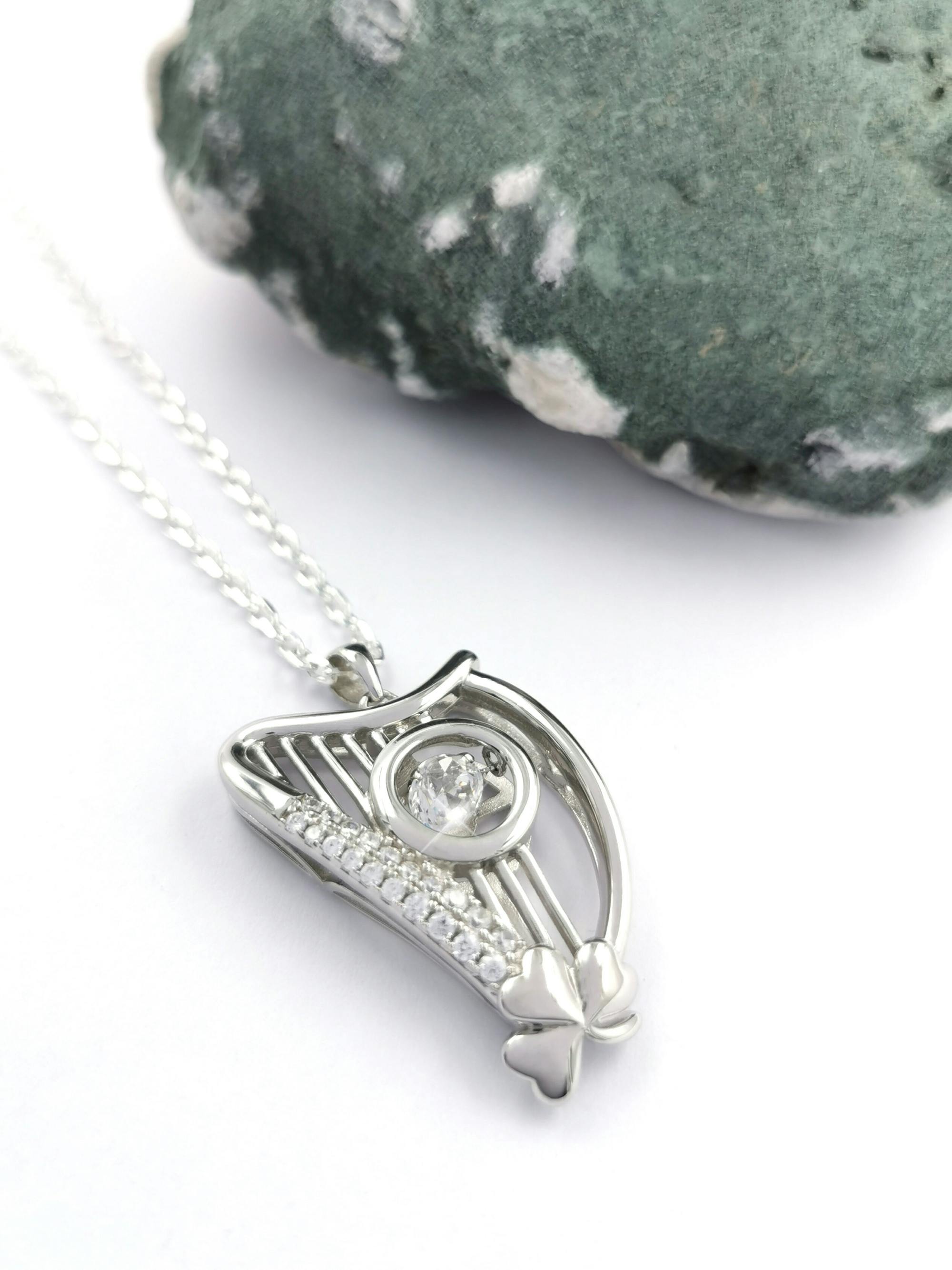 Sterling Silver Dancing Stone Harp Necklace, From… | My Irish Jeweler