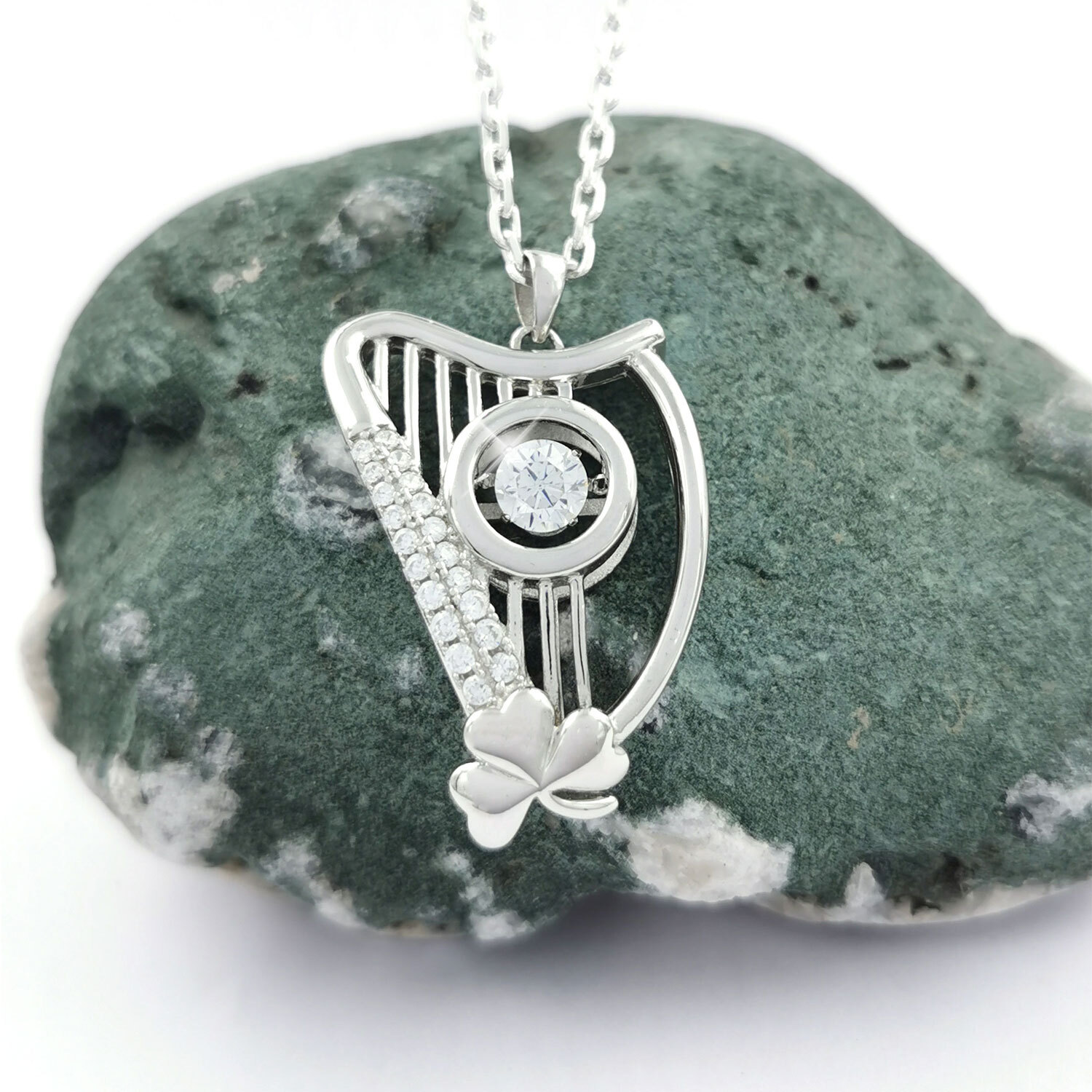 Sterling Silver Dancing Stone Harp Pendant, From… | My Irish Jeweler