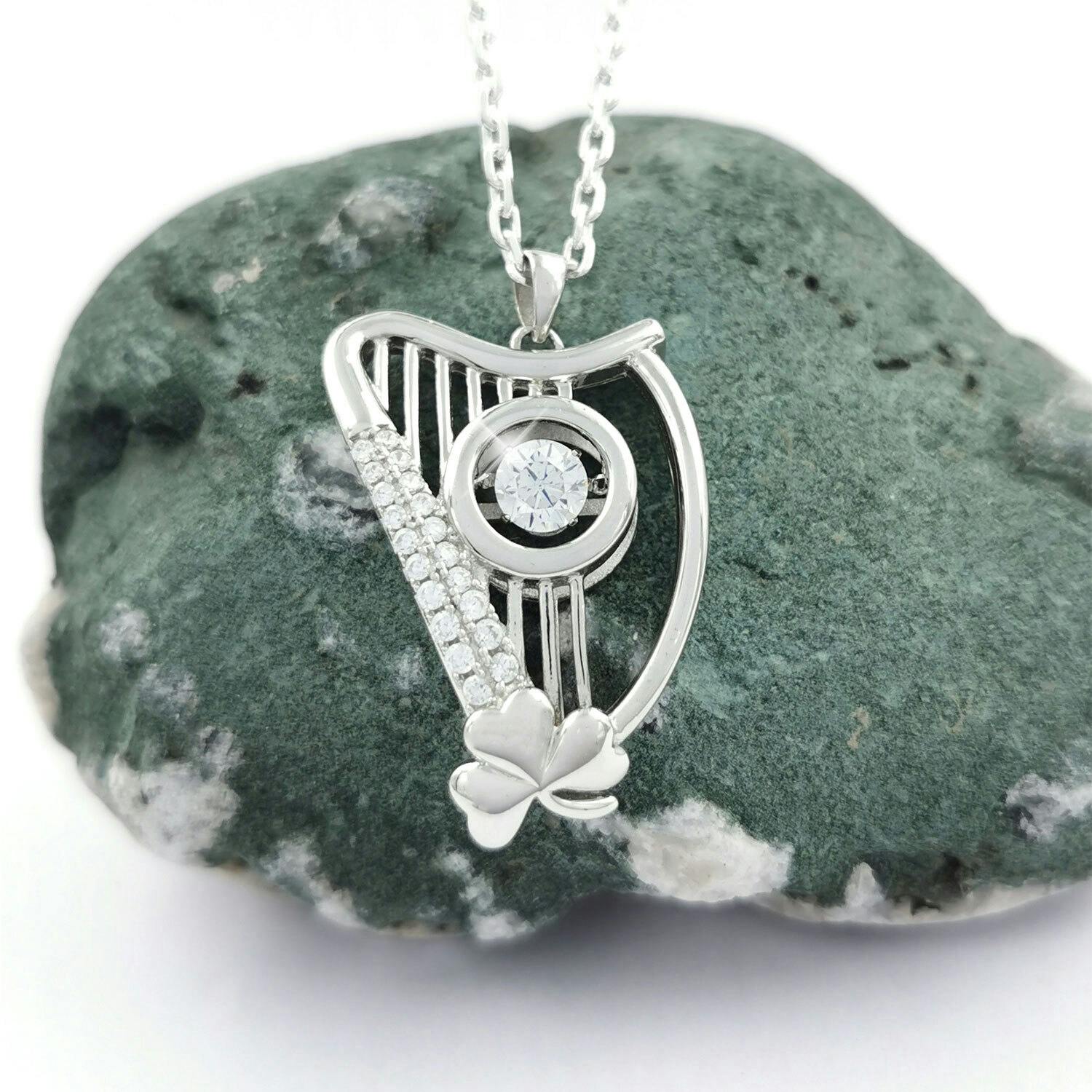 Sterling Silver Dancing Stone Harp Necklace, From… | My Irish Jeweler
