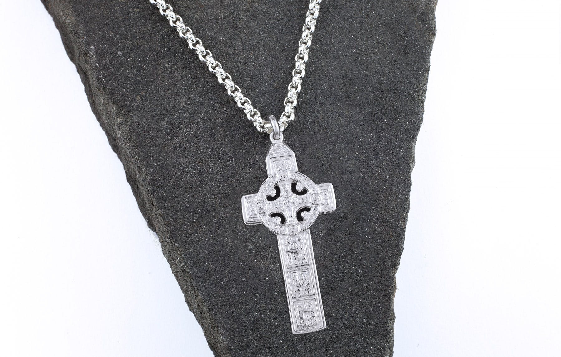 White Gold Clonmacnoise Cross of Scriptures, Made… | My Irish Jeweler