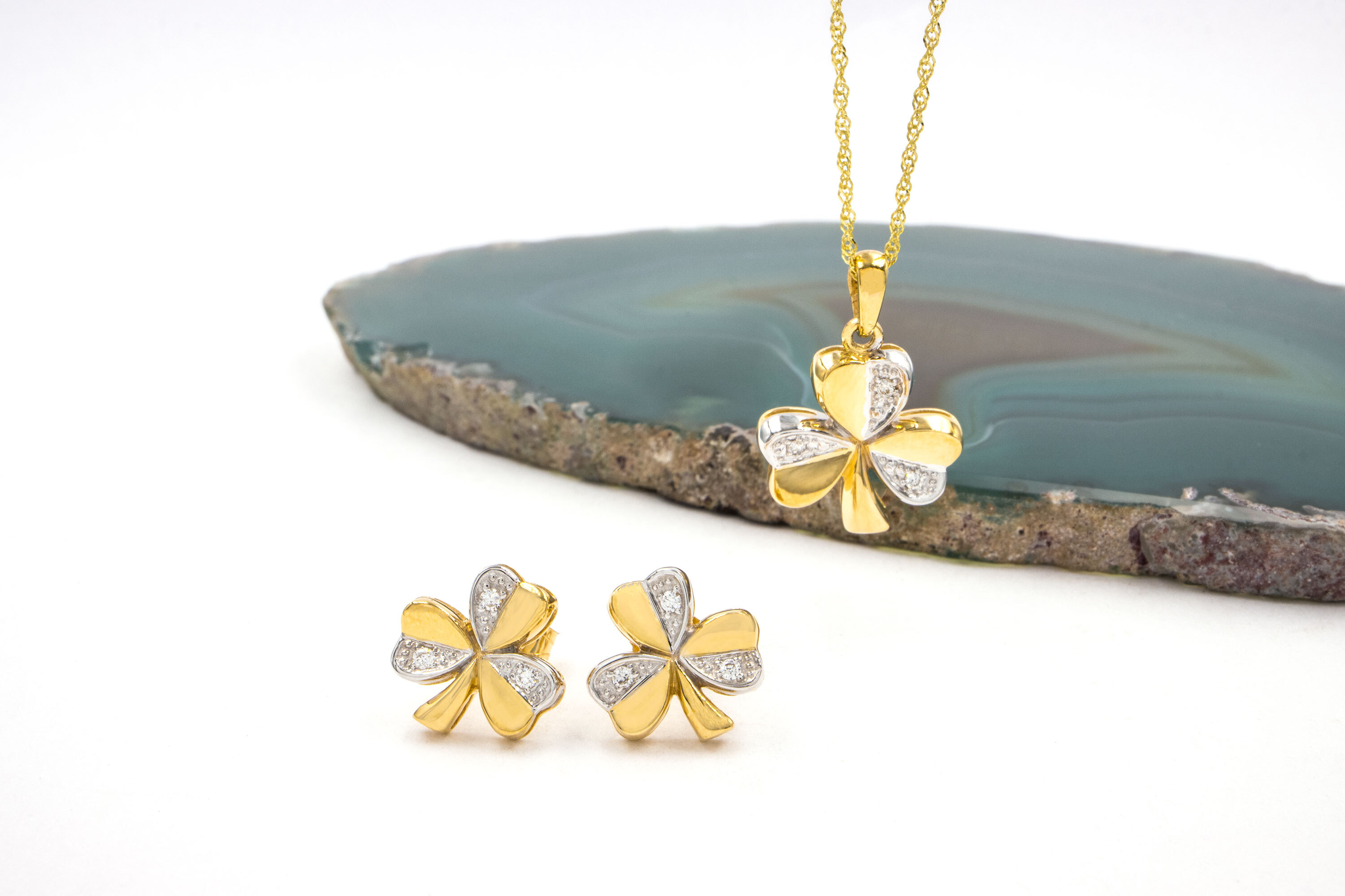 Two Tone Diamond Shamrock Earrings, From Ireland | My Irish Jeweler