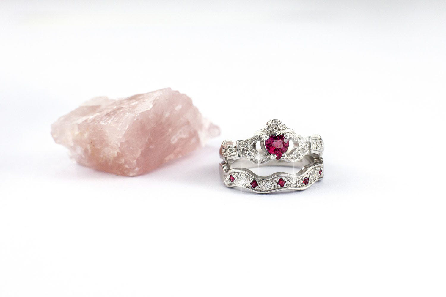 14K White Gold Ruby Diamond Claddagh Ring, From… | My Irish Jeweler