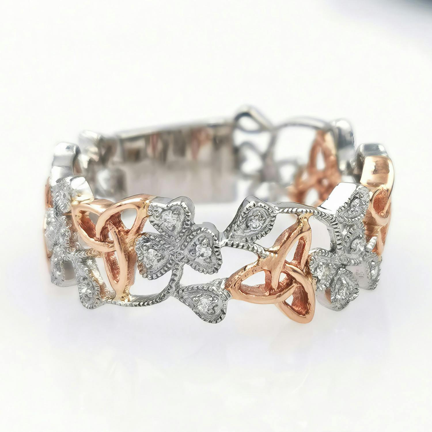 14K Diamond Shamrock and Trinity Knot Band, From… | My Irish Jeweler