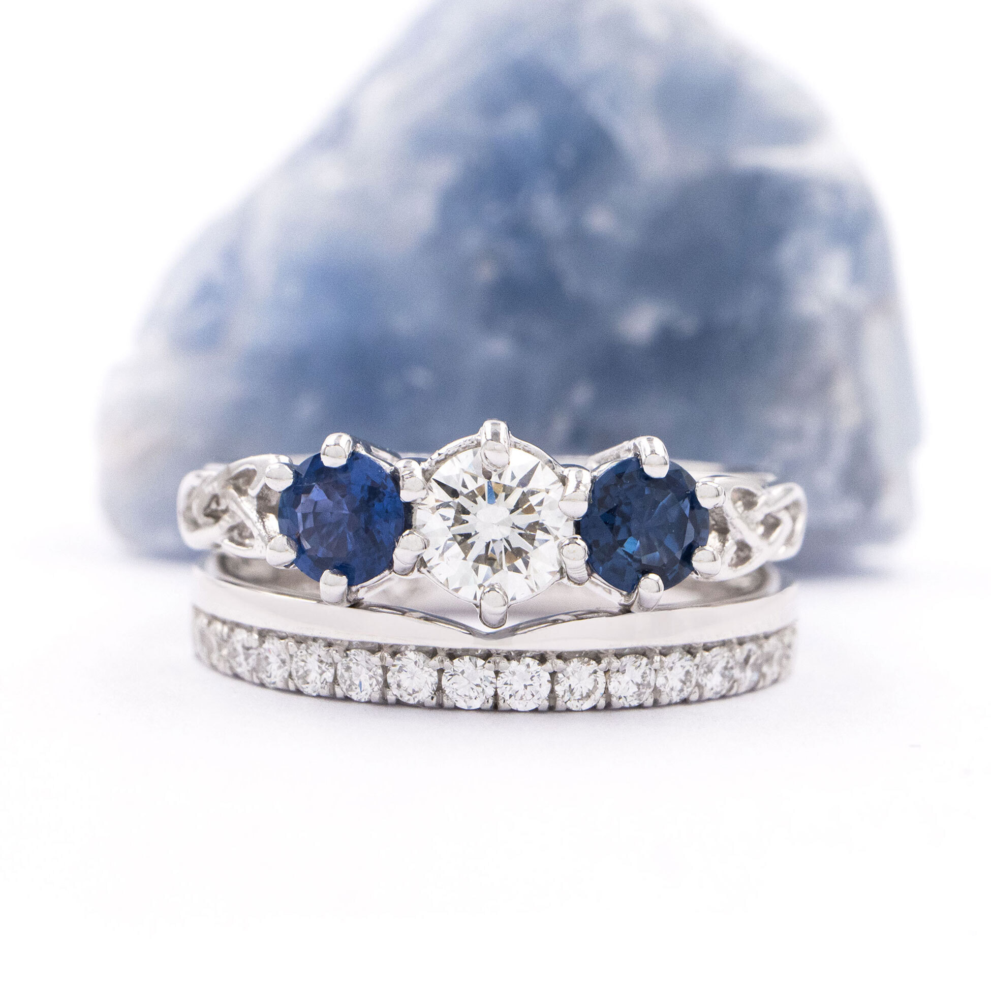 Diamond and Sapphire Three Stone Trinity Knot… | My Irish Jeweler