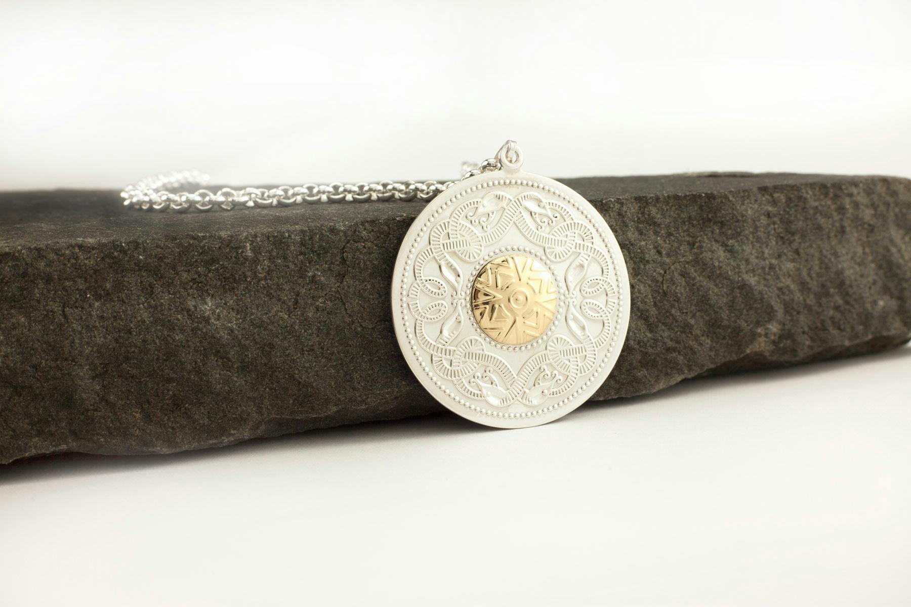 Large Silver Celtic Warrior Necklace with 18K Gold… | My Irish Jeweler