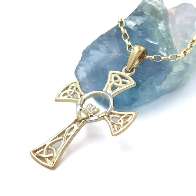 9K Gold Claddagh Celtic Cross Necklace, From… | My Irish Jeweler
