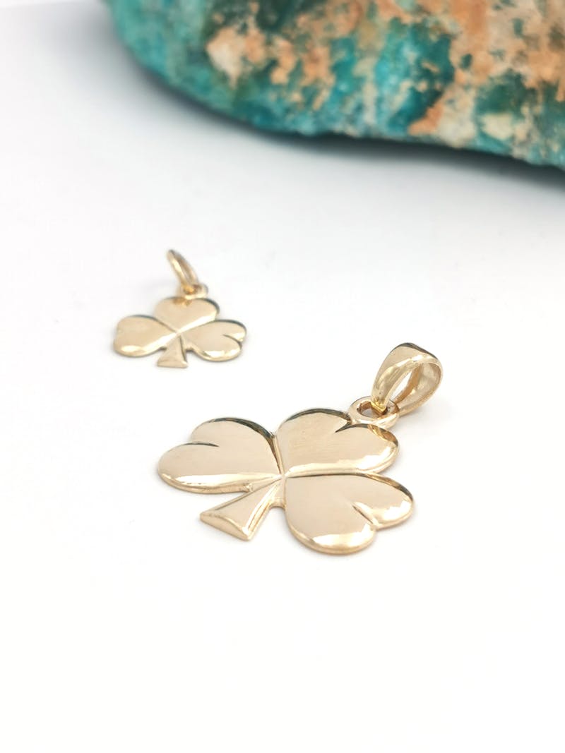 Gold Shiney Shamrock Charm - Pendant, Made in… | My Irish Jeweler