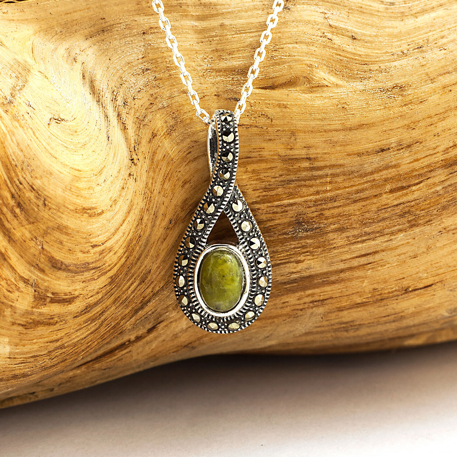 Sterling Silver Connemara Marble Marcasite Necklace From Ireland