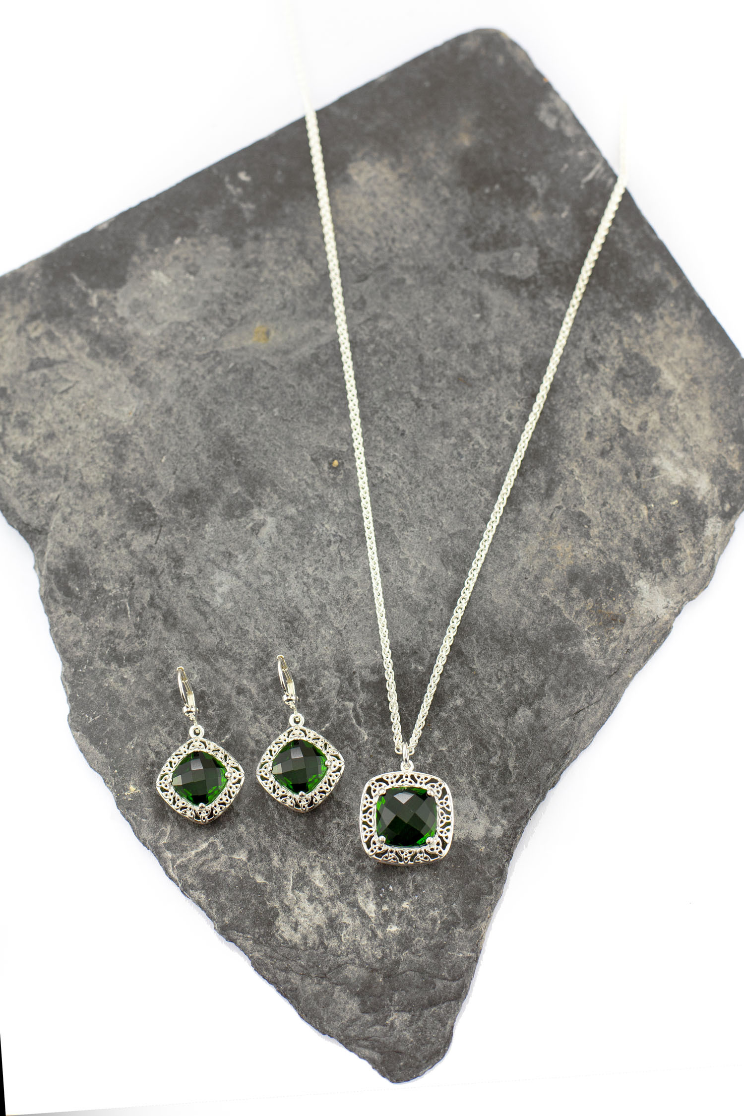 Sterling Silver and Green Doublet Trinity Knot… | My Irish Jeweler