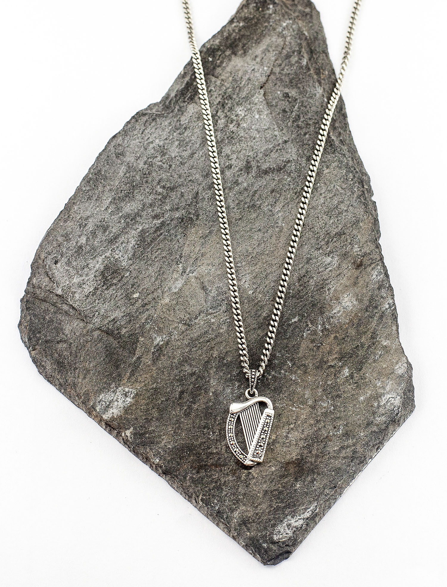 Sterling Silver Marcasite Harp Necklace, From… | My Irish Jeweler
