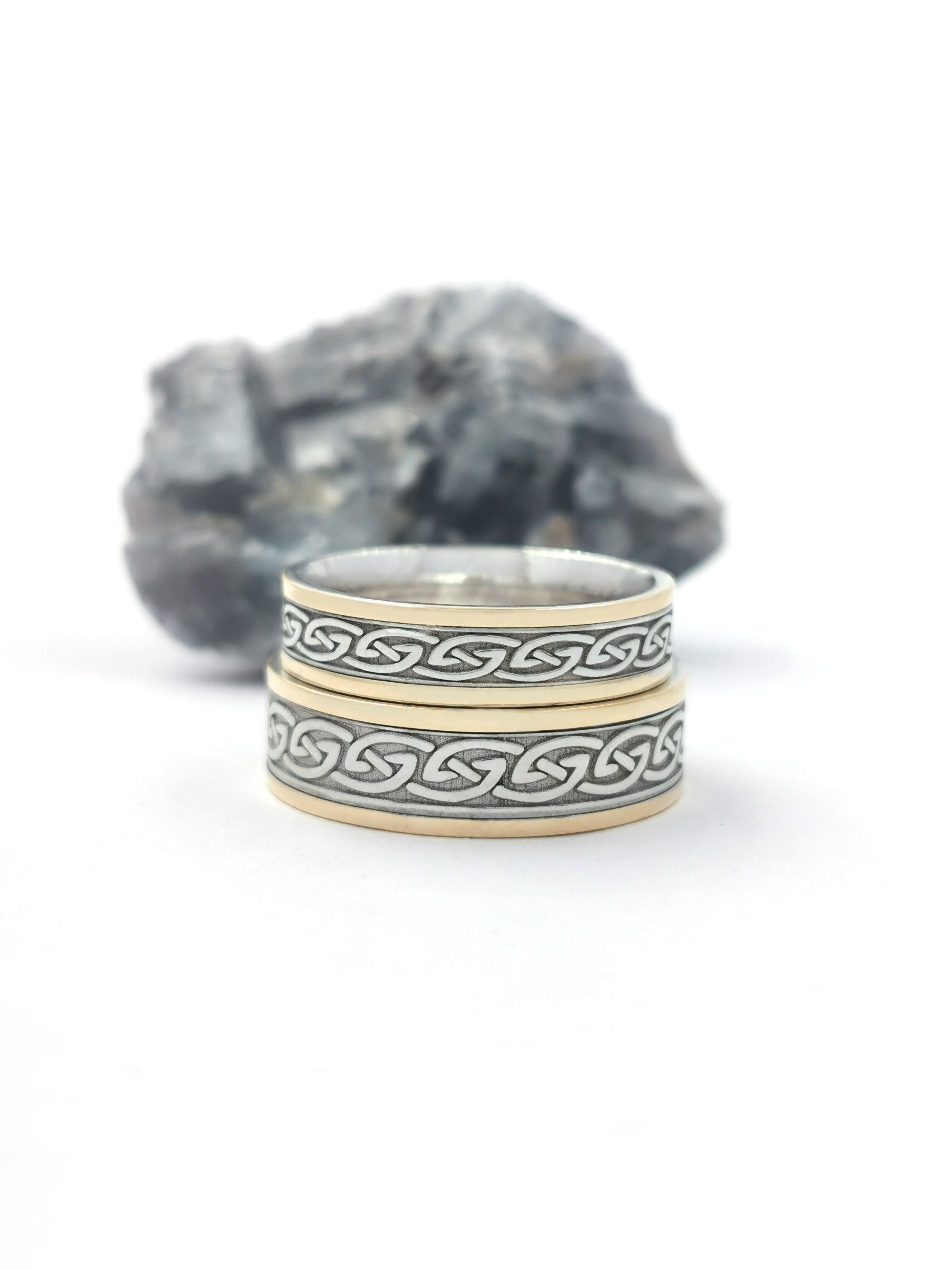 Two Tone Celtic Wave Couples Ring Set, From Ireland | My Irish Jeweler