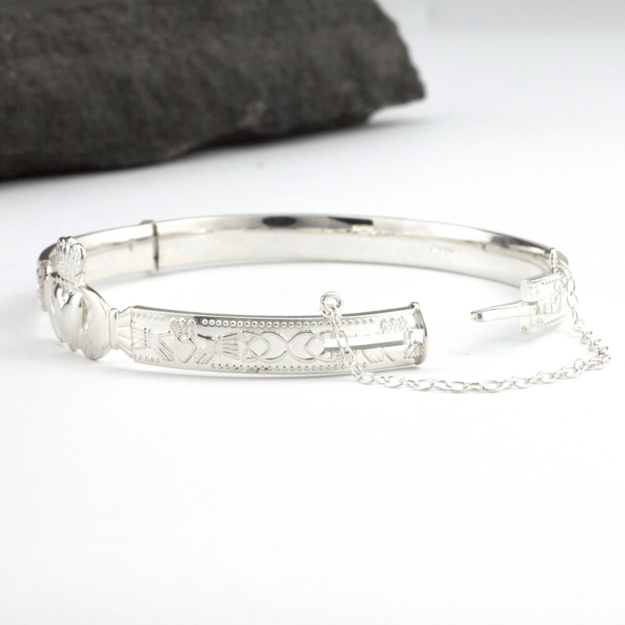 Sterling Silver Embossed Claddagh Bangle, From… | My Irish Jeweler